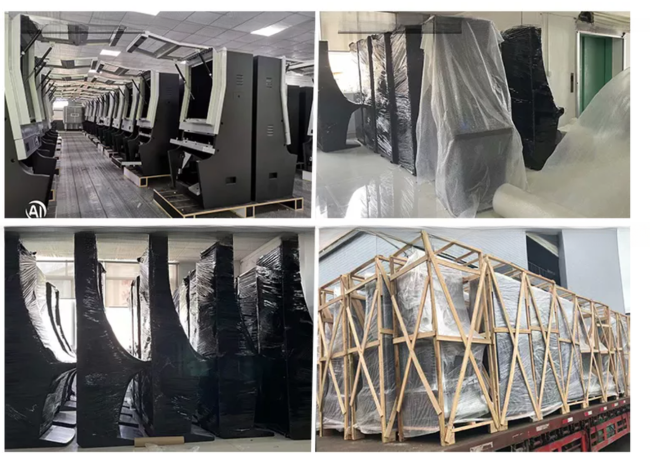 Packaged coin pusher machine ready for shipping