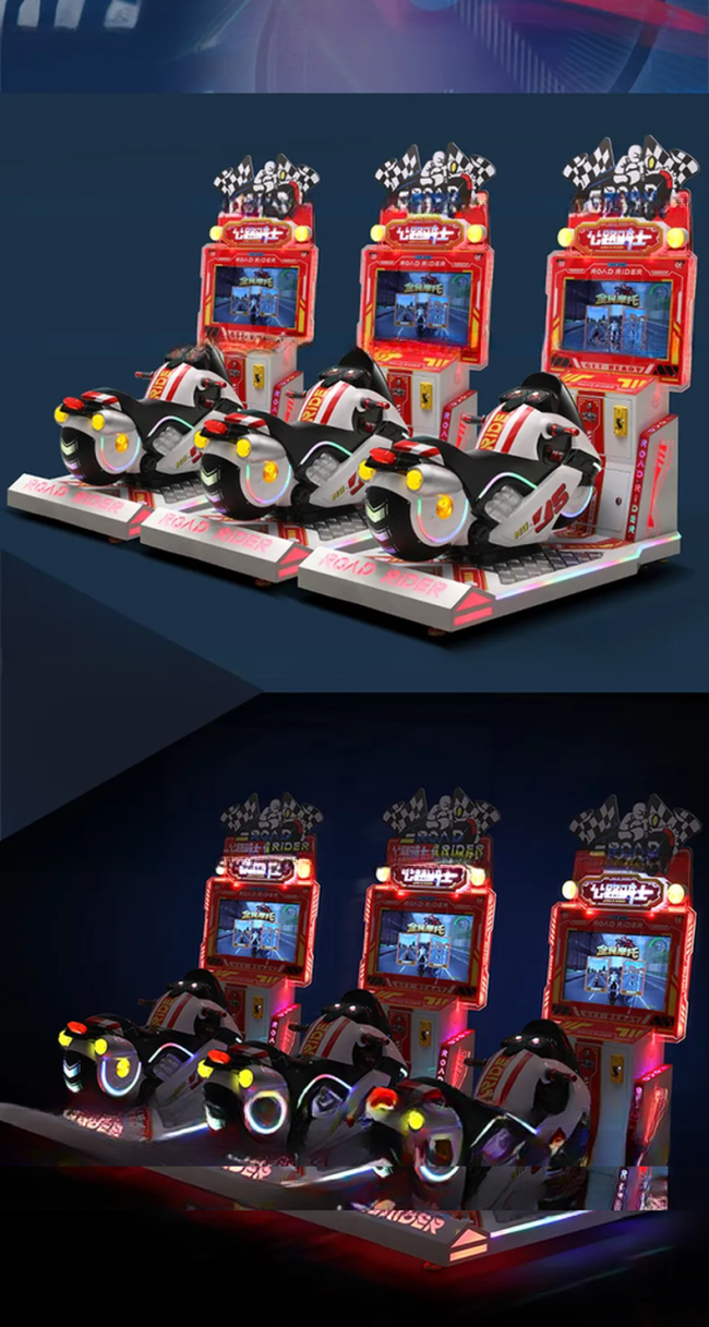 Front view of Road Rider arcade motorcycle racing game