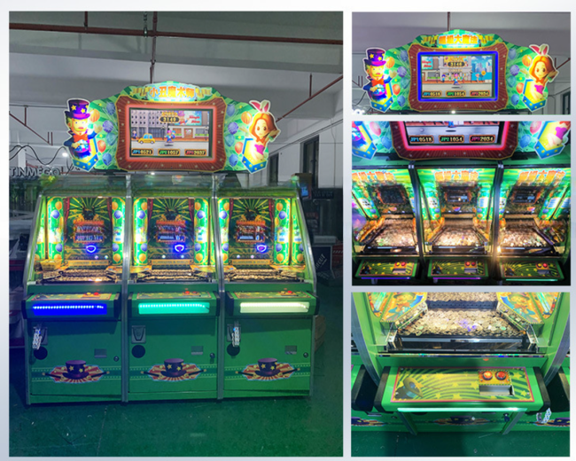 Coin pusher game in action
