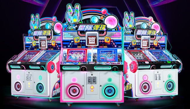 Side view showing coin mechanism of arcade game