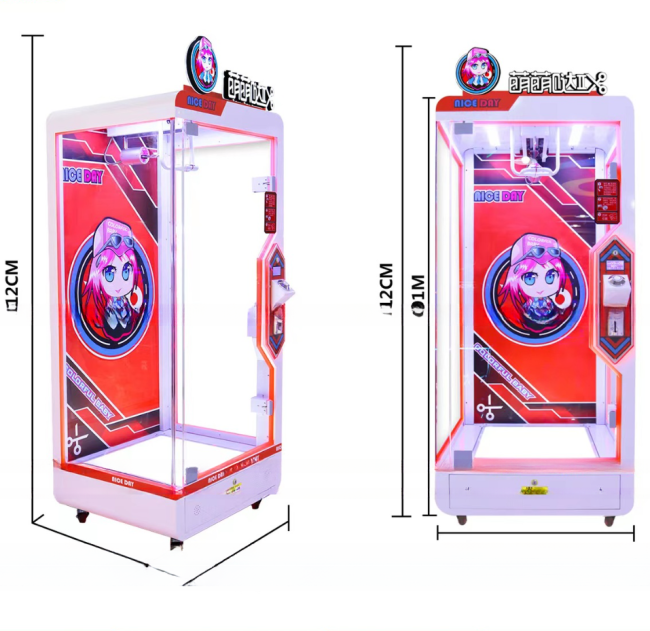 Side view of game machine showing coin operation slot
