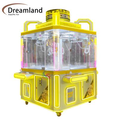 China Lucky Rainbow 4 Players Claw Game Machine offering bright lighting and smooth claw mechanics to attract players in competitive arcade environments for sale