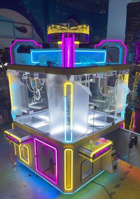 China Lucky Rainbow 4 Players Claw Game Machine offering bright lighting and smooth claw mechanics to attract players in competitive arcade environments for sale