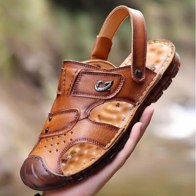 China 2022 New Summer Leather Sandals Men's Flat Toe Set Sports Trend Sandals Casual Men's Breathable Shoes factory