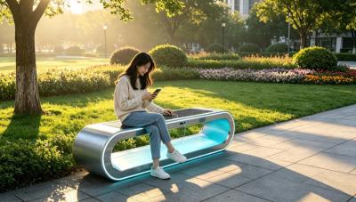 China Garden Solar Park Bench USB Charging Solar Power Bench With Wireless Phone Charging for sale