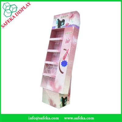 China 5 tier paper material paperboard cosmetics display shelf printed  paper racking display stand for beauty products for sale