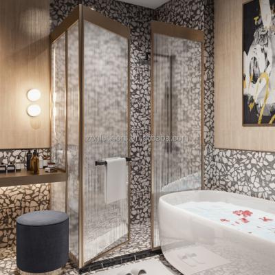 China Custom Design 10 Mm Frameless 2 Panel Black Bifold Bathroom Screen Single Hinge Glass Shower Doors for sale