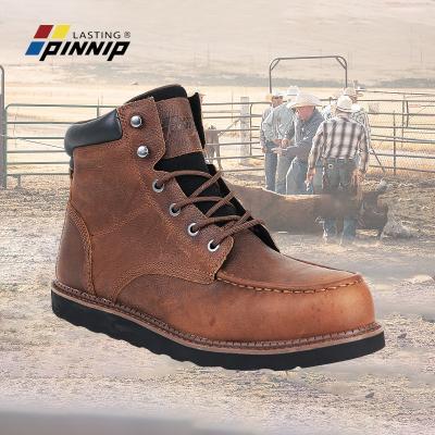China Fashion Trend PINNIP Working Shoes Pangolin Cow Leather Safety Boots Martin Shoes for Men Work Steel Toe Footwear factory