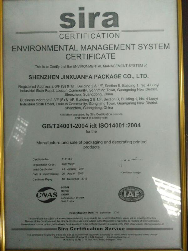 ISO14001 - Shenzhen JinXuanFa Package Co.,Ltd
