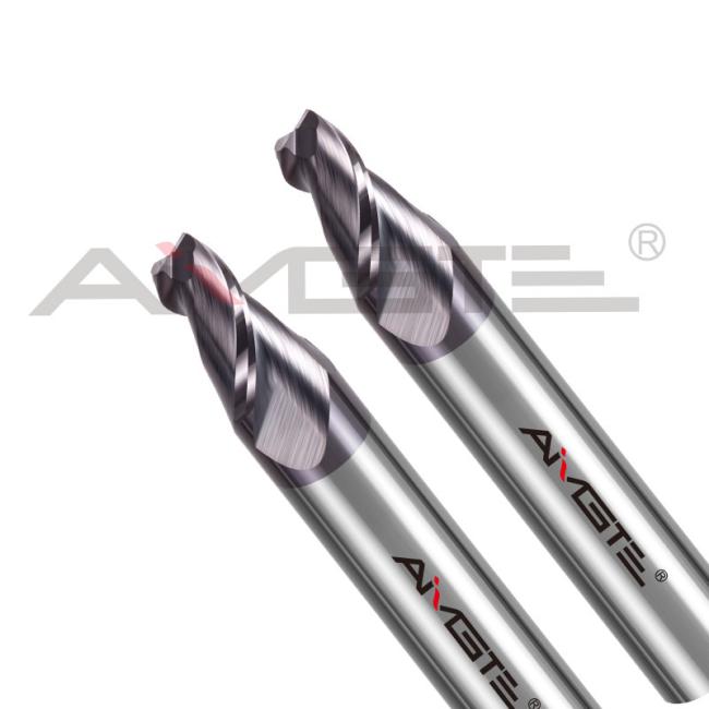 Close-up of 2-flute solid carbide taper end mill with TiAlN coating