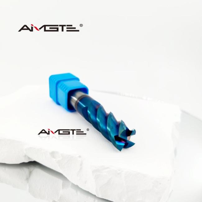 Side profile of 16mm carbide end mill showing flute design and coating