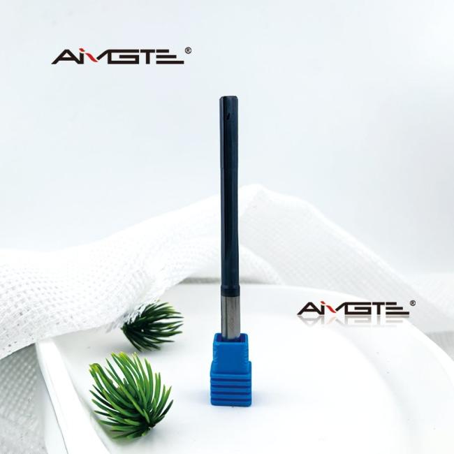 4-flute coolant-through step reamer close-up showing AlTiN coating