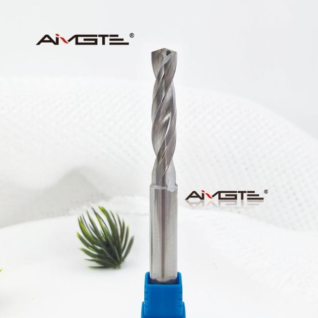 Close-up view of 2 Flute Coolant Through Drill showing flute geometry and coolant channels