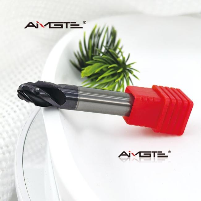 Side profile of stepped ball end mill demonstrating multi-level radius design