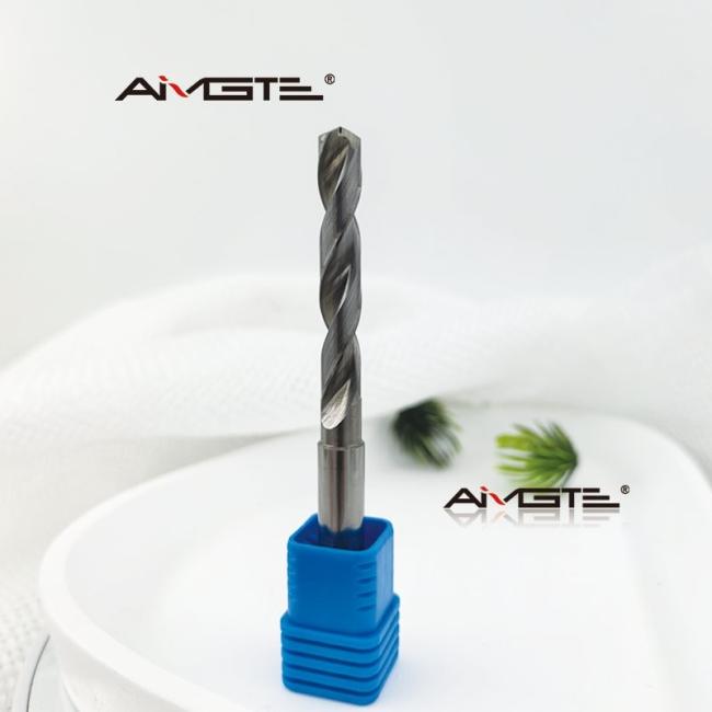 Side view of carbide drill bit demonstrating straight shank design