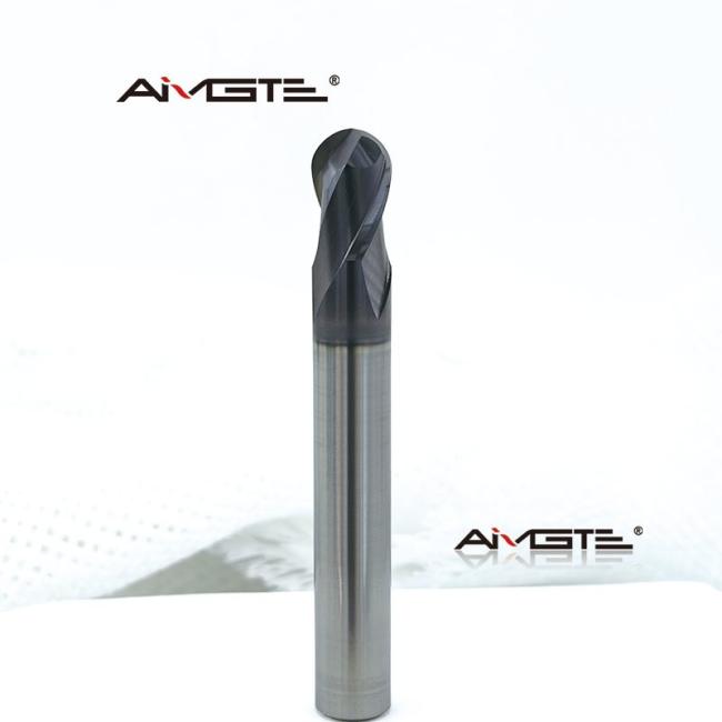 Close-up view of 10mm ball nose endmill showing precision cutting edges