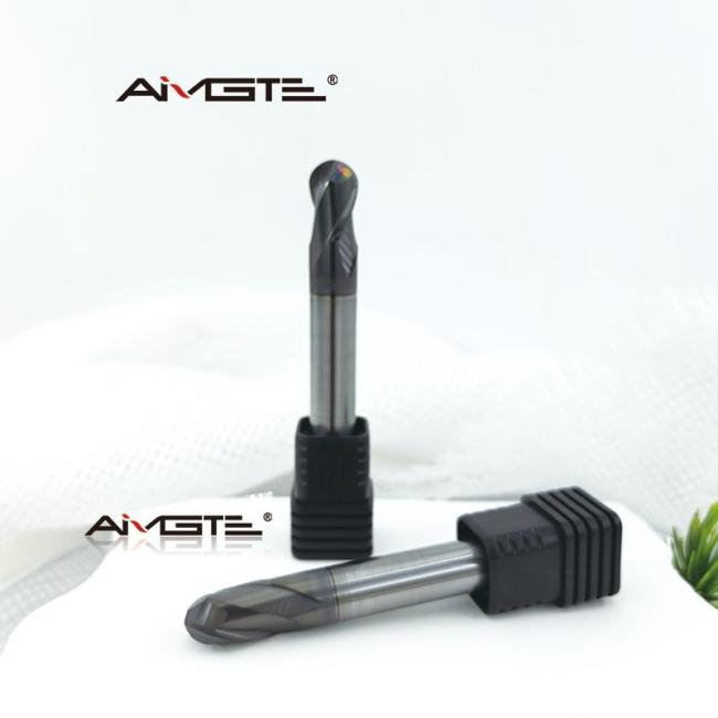 Side profile of carbide endmill displaying flute geometry