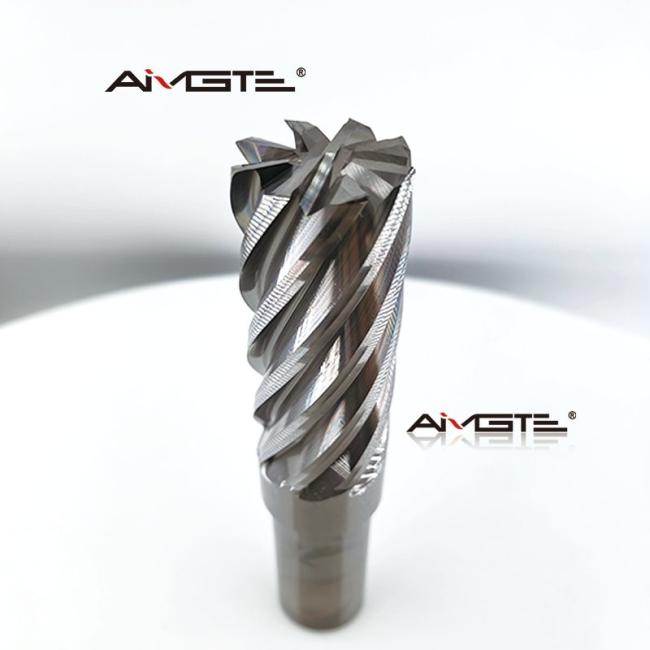 Detailed view of 25mm 8 Flute Solid Carbide End Mill tip geometry