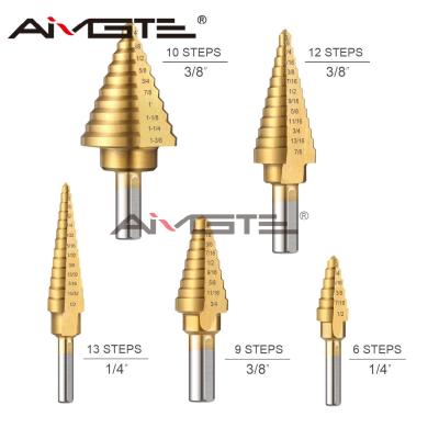 China 5PCS HSS Titanium Coated Step Drill Bits High-Speed Steel Drilling Set Automatic Center Punch Multiple Sizes for Metal and Wood for sale