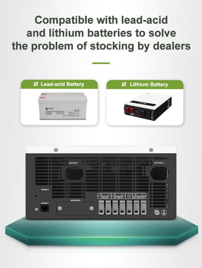 dual output solar inverter compatible with lead-acid battery and lithium battery