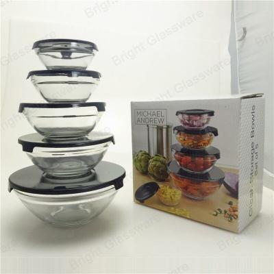China Wholesale easy to wash portable high borosilicate glass 5 Pieces salad bowl set for sale