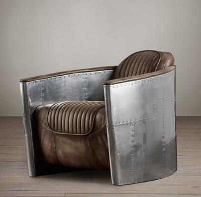 China Industrial Style Home Leather aviator sofa Couch Wooden Frame Aviator Furniture aluminum sofa for sale