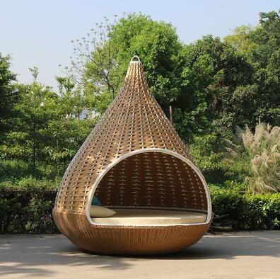 China Outdoor garden sunbed Swing chair PE rattan hanging sofa cage for sale