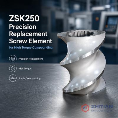 China ZSK250 Screw Element with Precision-Matched Mounting Faces, Nitrided and Polished Surface, HRC 58-62 Hardness for OEM Replacement for sale
