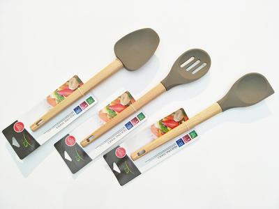 China Bamboo and Silicone Gray Eco-Friendly Bamboo and Silicone Kitchen Utensil Set for cooking for sale