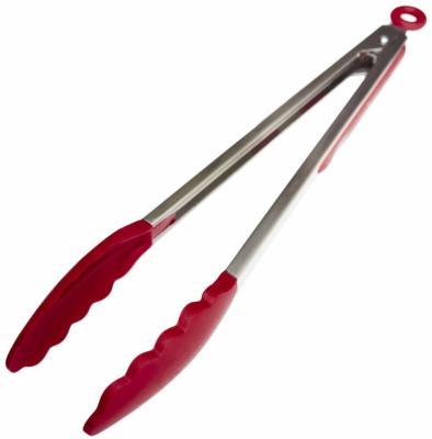 China Premium Heat resistant Silicone Stainless Steel Kitchen Tongs 12-Inch Non-Stick eco-Friendly  Red Bbq Serving Utensil for sale