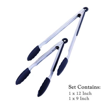China Food Grade Non-Stick Silicone Tips Stainless Steel Kitchen Serving Tongs for sale