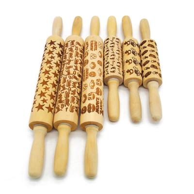 China Halloween Design Embossed Bamboo Wood Rolling Pin embossing rolling pin for sale
