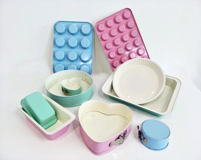 China Light Green Blue Pink Turquoise Non-stick Ceramic Coating Bakeware Set loaf muffin pan in Colorful Ceramic Coating for sale