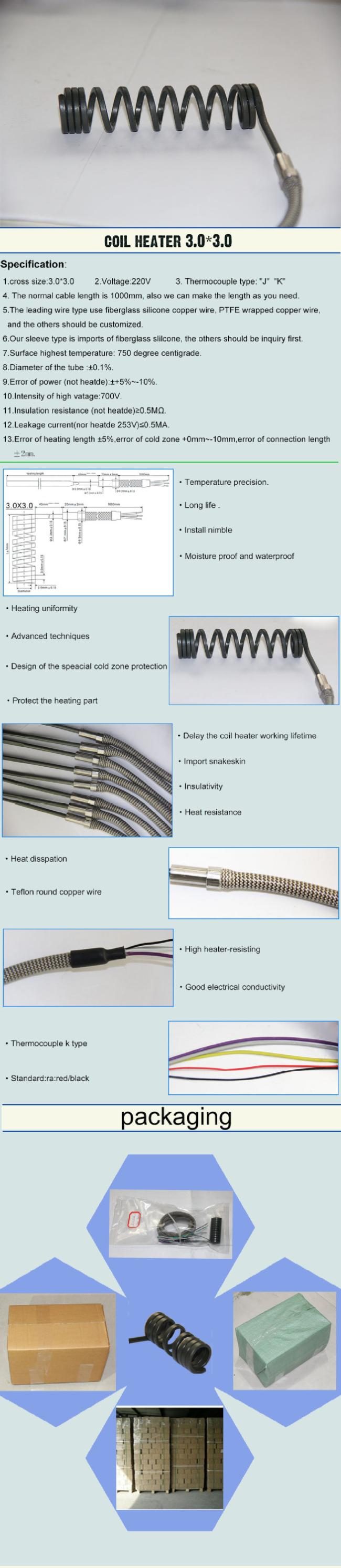 Hot runner coil heater nozzle heater with thermocouple
