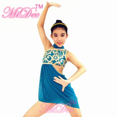 China Mordern Ballet Dance Costumes Floral Diagonal Neckline Cut Out Side Dress for sale