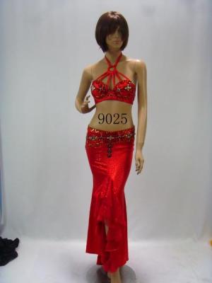 Cina Reggiseni della capezza del collo di lunghezza rossa sexy del pavimento & vestiti metallici di danza del ventre della gonna in vendita