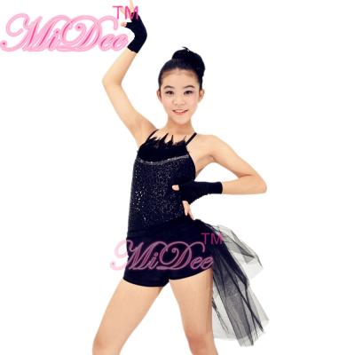 Cina Attrezzature di ballo di jazz della scollatura della piuma del cigno nero con gli shorts del velluto di Suttle del lato posteriore in vendita