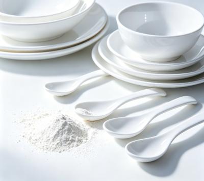 China Food-safe High Gloss White Glazing Powder with Stable Flow Property for Melamine Tableware Surface Polishing for sale
