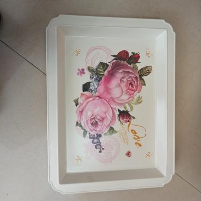 China Custom Printed Serving Melamine Food Trays Kitchen Home Hotel Rolling Tray for sale