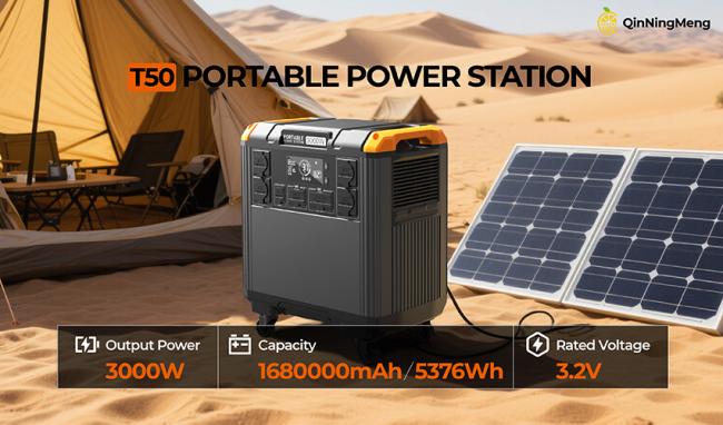 Portable solar generator with display panel and multiple ports