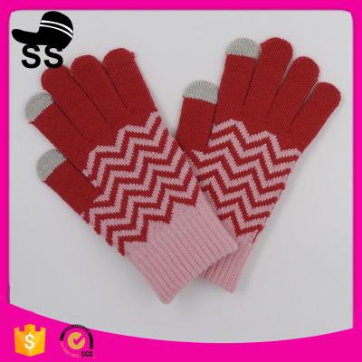 China 90%Acrylic 5%Spandex 5%Conductive fiber Wave Pattern Customized Beautiful Jacquard Touch Screen Winter Knitting Gloves for sale