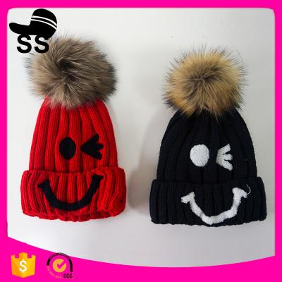 China 109g 20*24cm New brand 2017 acrylic knitted beanie with pom pom ball winter knitting hats for sale