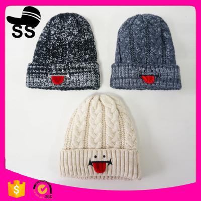 China 2017 stripe eco friendly direct factory mix color two yarns 22*24cm  118g 100%acrylic keep warm winter knitting hats for sale
