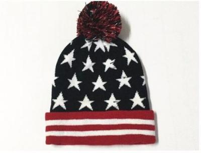 China 100% Acrylic 24*20cm Weight 96g with Pompom Black Red The Stars Knitting Cheap Cool Fashion winter knitting Hats for sale