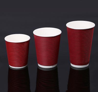 Quality Insulated Corrugated Paper Cup Double-layer Red Wavy Pattern 8oz for sale