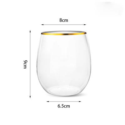 China Gold Rim Unbreakable Stemless Wine Glass Champagne Whisky Cups for sale