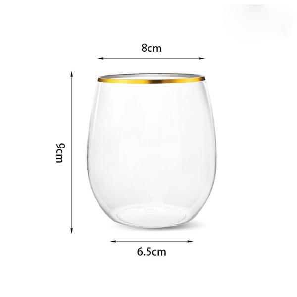 Quality Gold Rim Unbreakable Stemless Wine Glass Champagne Whisky Cups for sale