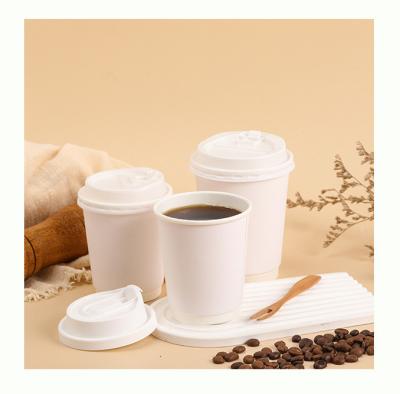 China Disposable Thickened Kraft Coffee Paper Cup Double Walled Heat Insulated White Hollow Cup For Hot And Cold Drinks for sale