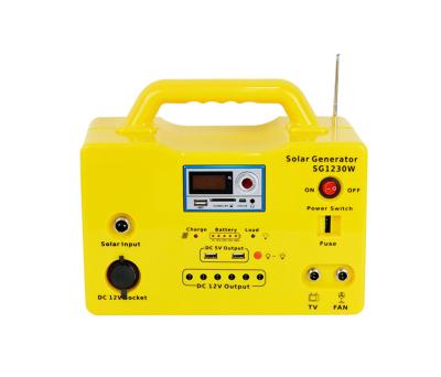 China 12Ah battery Home solar generator solar power system with MP3 player FM radio 4 LED Bulb USB charging for sale