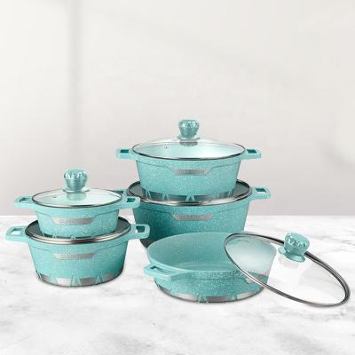 Cina All'ingrosso 10 pezzi che cucinano le pentole del bastone di induzione dell'insieme del vaso non hanno messo l'insieme di alluminio del vaso della cucina in vendita